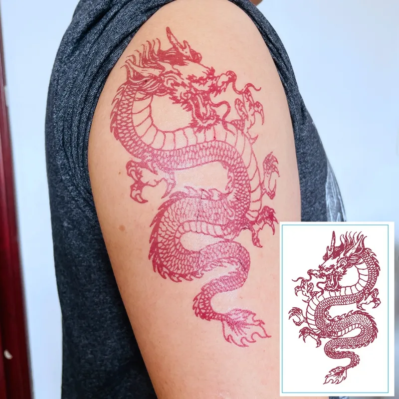 Fake Dragon Tattoos NXY Temporary Tattoo Big Size Red Dragon Stickers