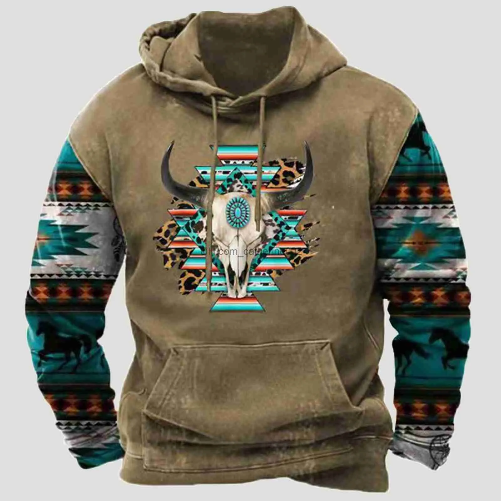 Geometric Print Aztec Hoodie Mens Traditional Aztec Patchwork ...