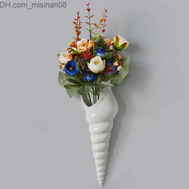 Modern White Ceramic Bud Vase Sea Shell Conch Flower Vases Set Of 3 For ...