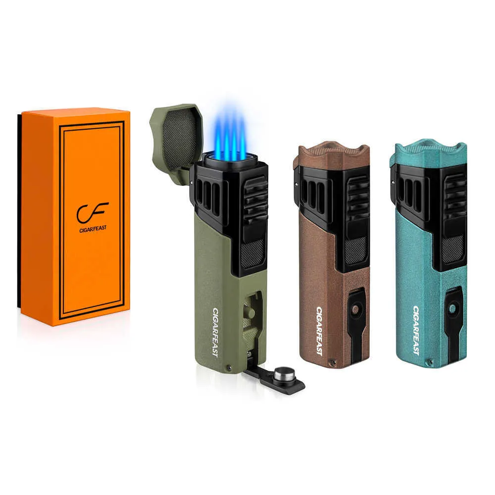 Triple Torch Cigar Lighter with Punch - Refillable Jet Flame Windproof ...