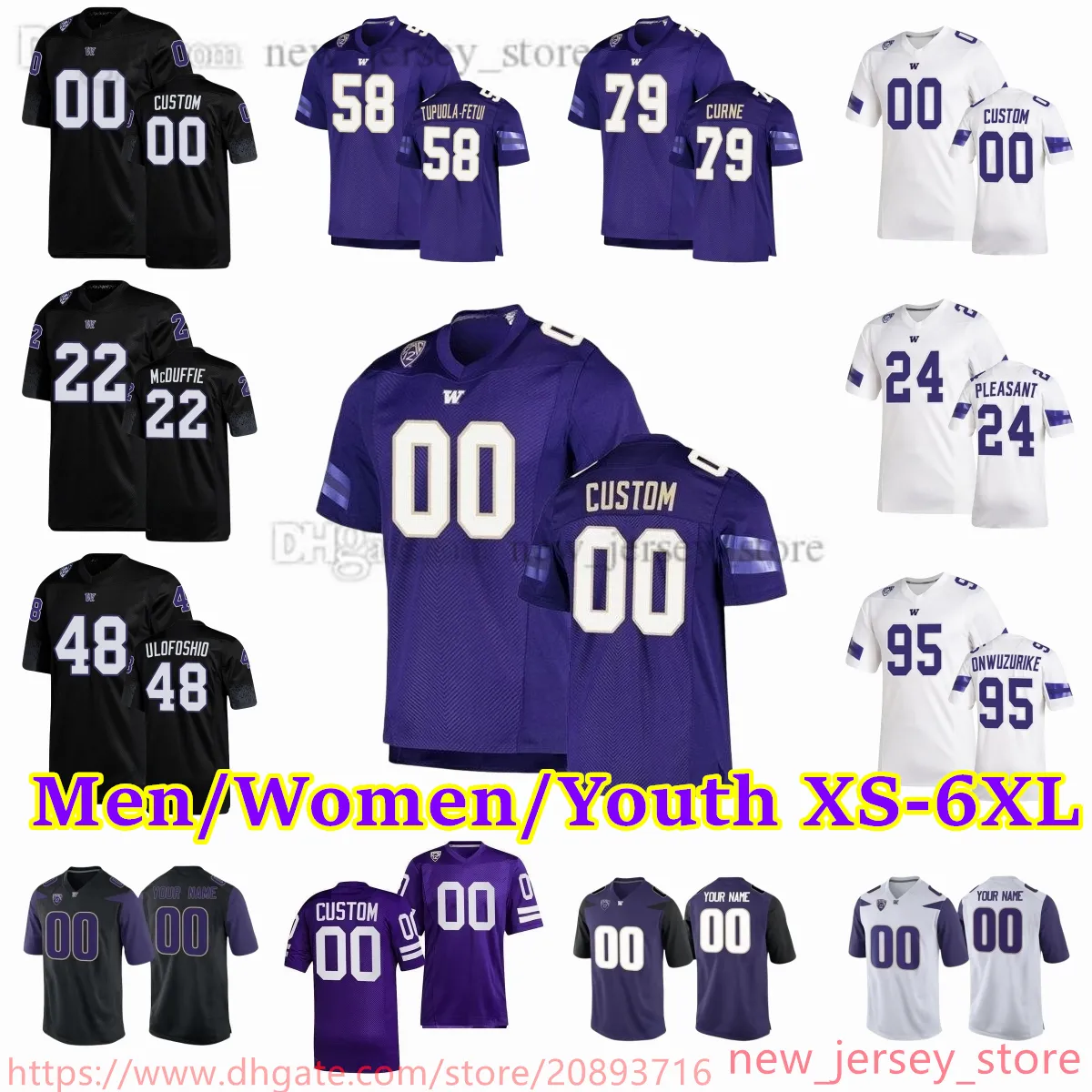 2023 24 Custom XS 6XL NCAA Washington Huskies Camisa De Futebol 2 Kyler Gordon 9 Michael Penix ...