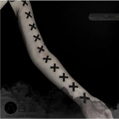 Goth Body Suture Cross Tattoo Stickers Set Of 4, Waterproof, Long ...