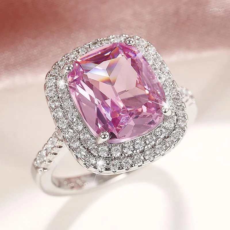 Huitan Aesthetic Pink Cubic Zirconia Pink Diamond Wedding Ring For ...