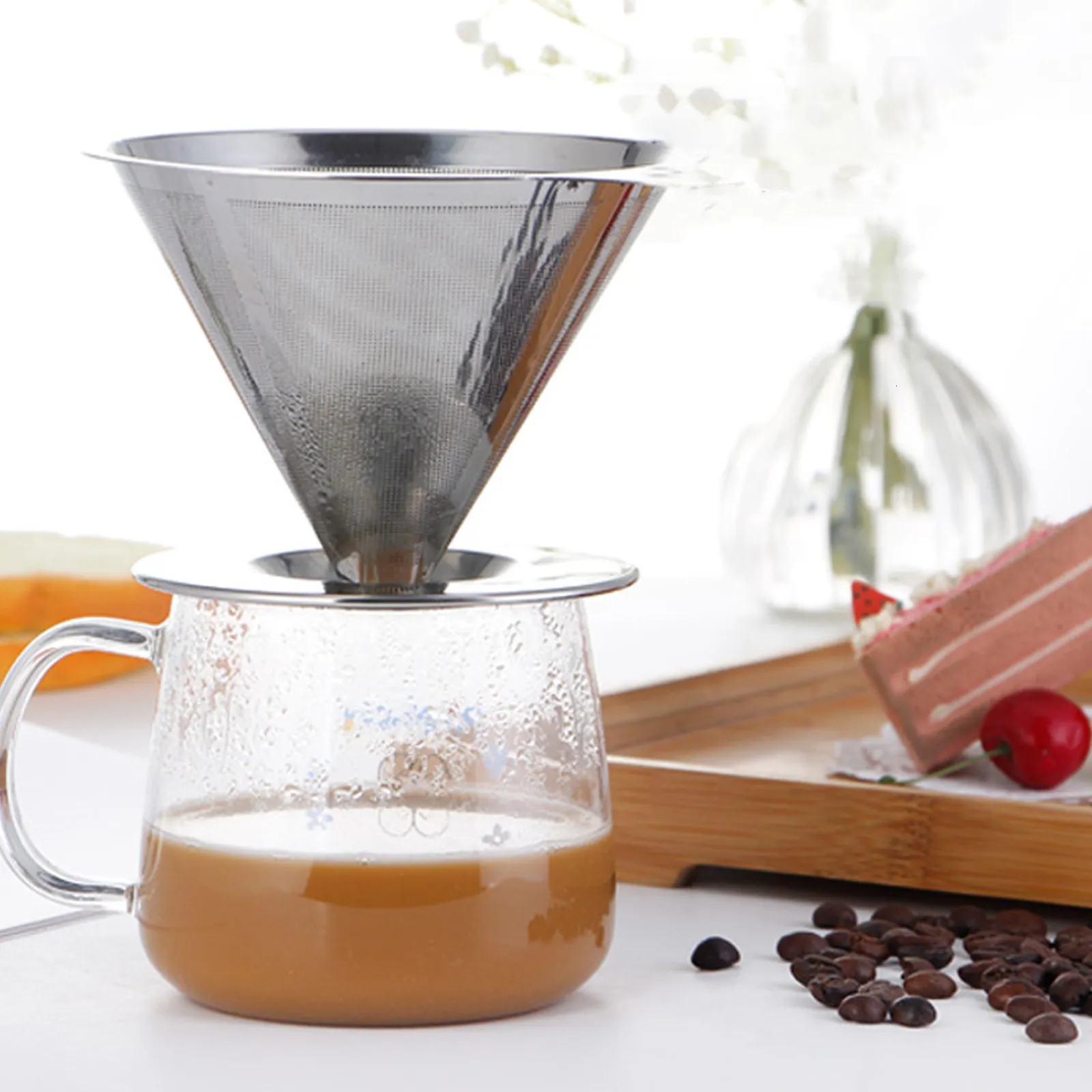 Reusable Coffee Filter - Double Layer 304 Stainless Steel Pour Over ...
