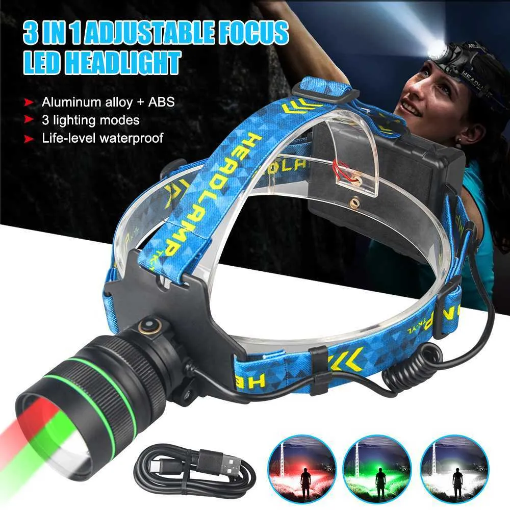 Super Brightest LED Headlamp, Rechargeable Waterproof Headlamp With Red ...