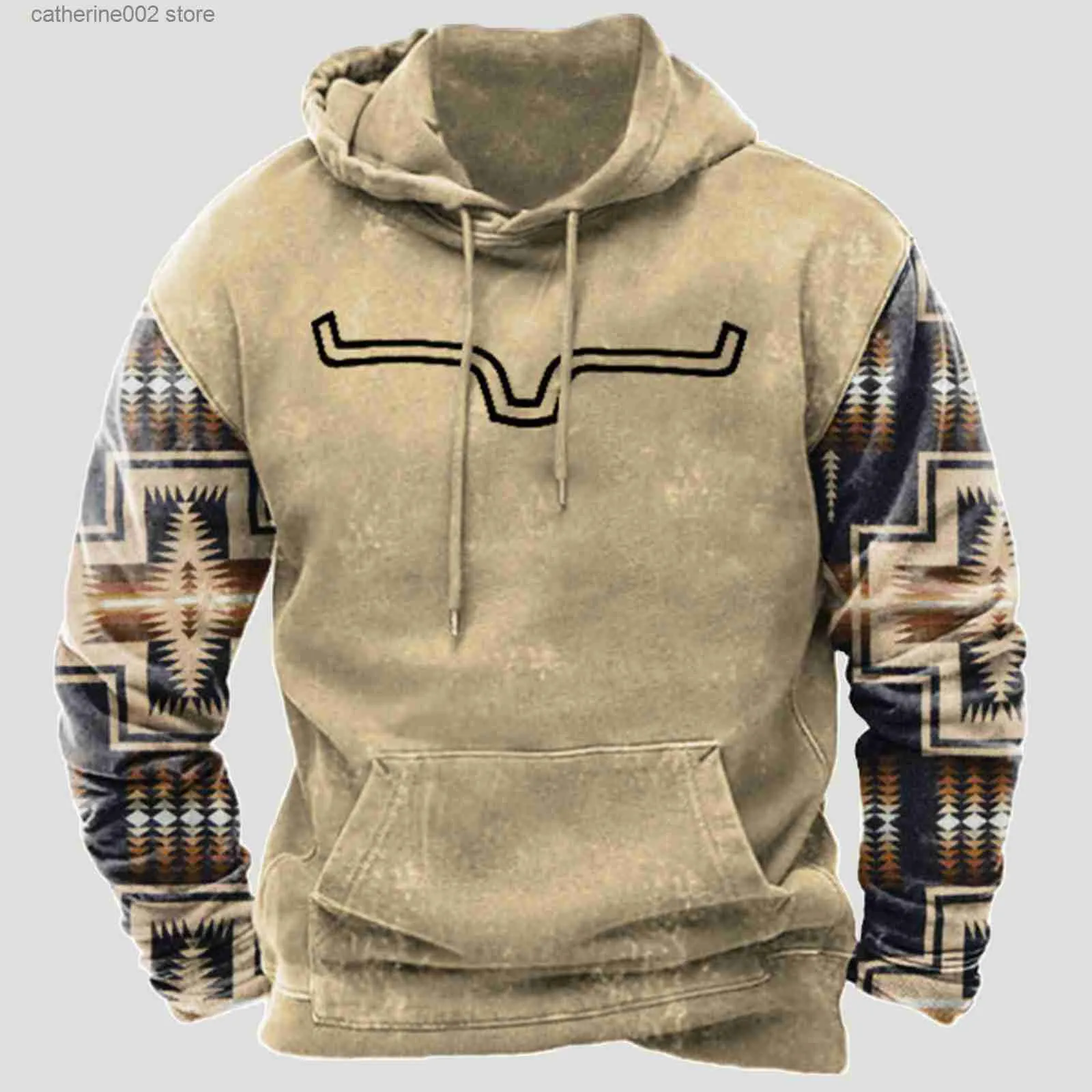 Geometric Print Aztec Hoodie Mens Traditional Aztec Patchwork ...