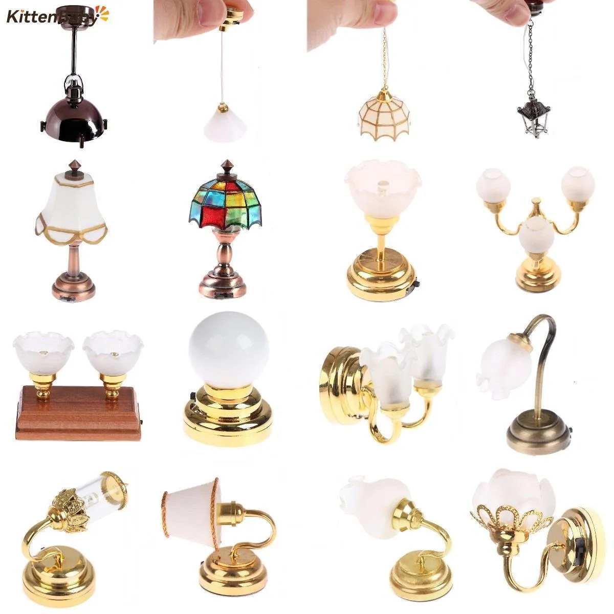 Miniature Dollhouse Ceiling Lamp Wall Light Desk Lamp With LED Lighting ...