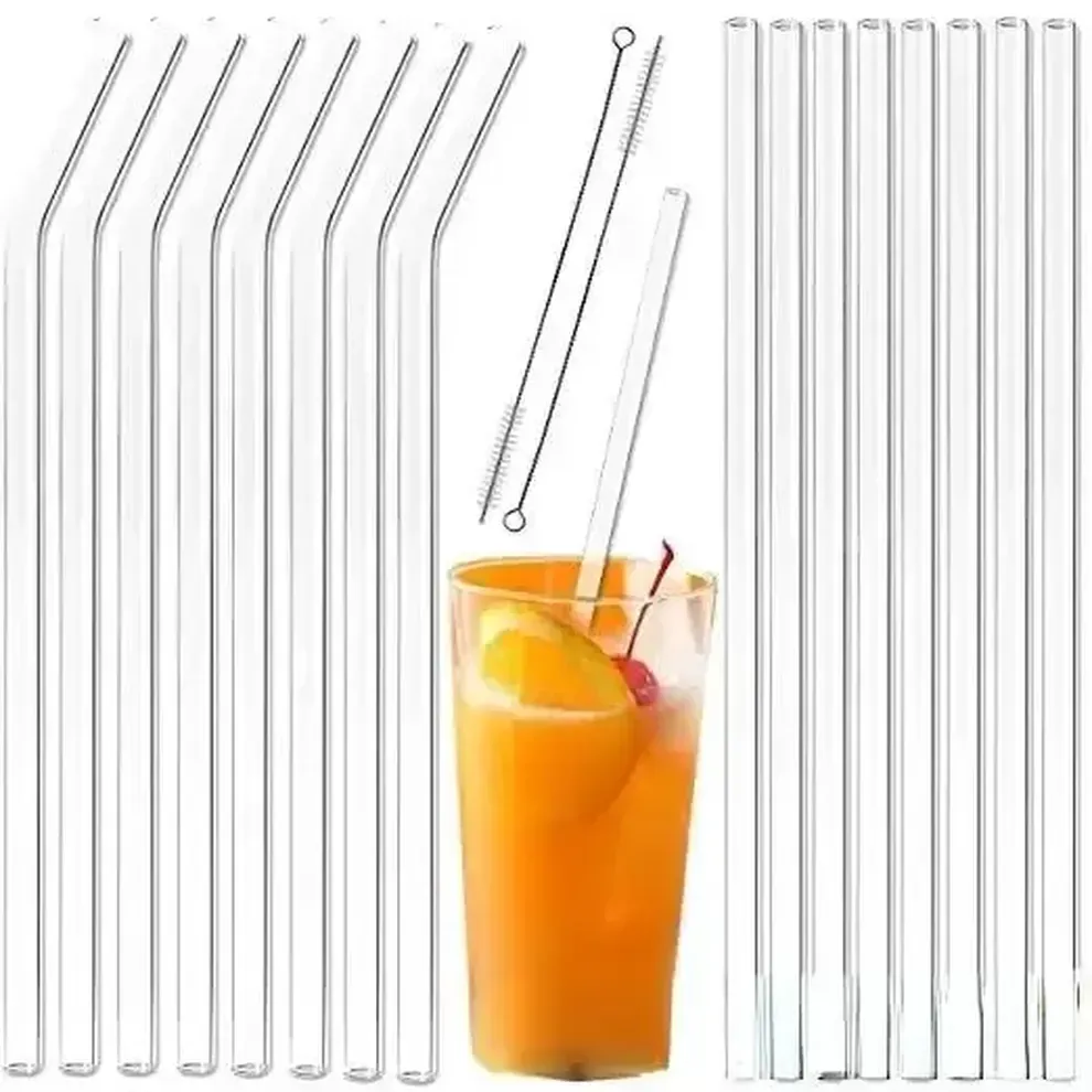 Eco Friendly Clear Glass Straw With Brush 200*8mm Straight Bent Straw ...