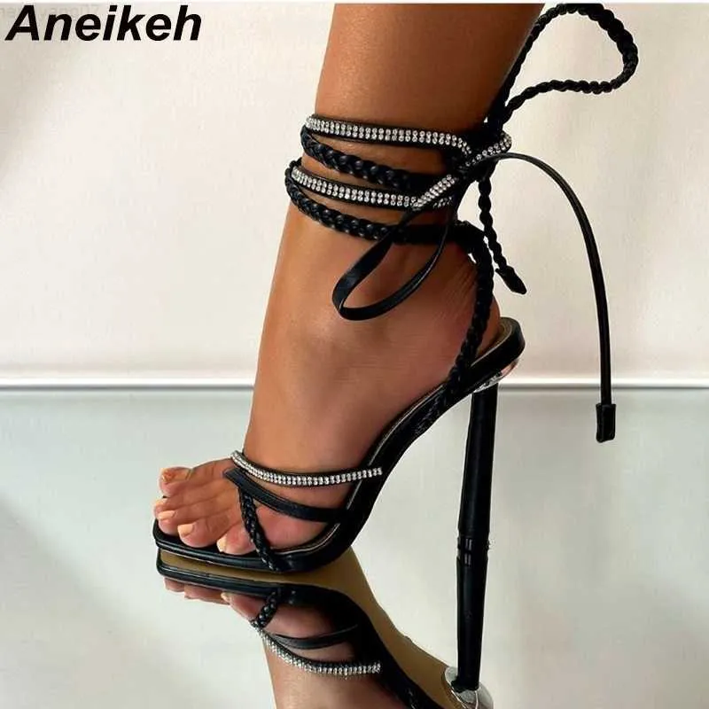 Sandalen Aneikeh 2023 Neue Kristall Bling Pu Sandalen Frauen Süße