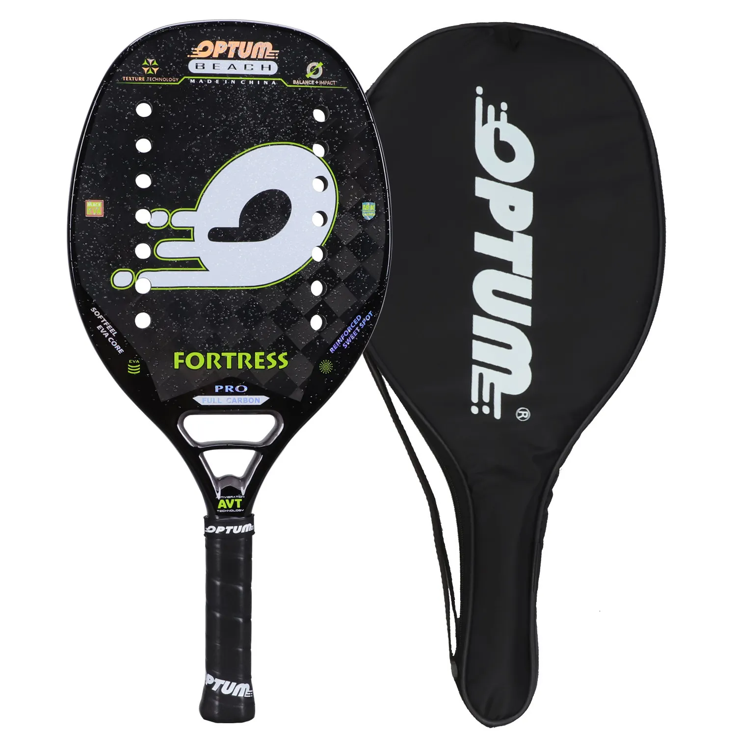 18K Carbon Fiber Beach Tennis Racket with 14 Holes and Cover Bag ...