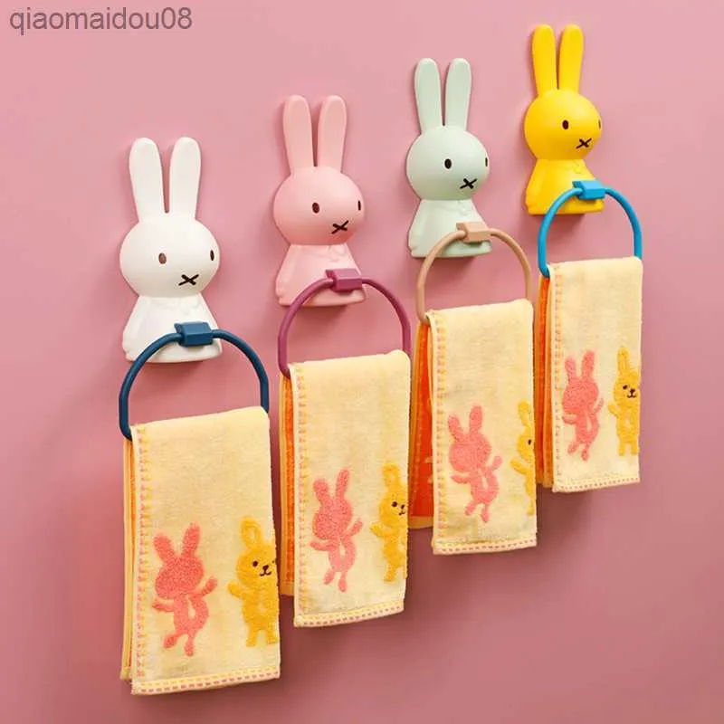 DHgate.com:2024Cute Rabbit Adhesive Towel Rack, Plastic Wall Mount ...