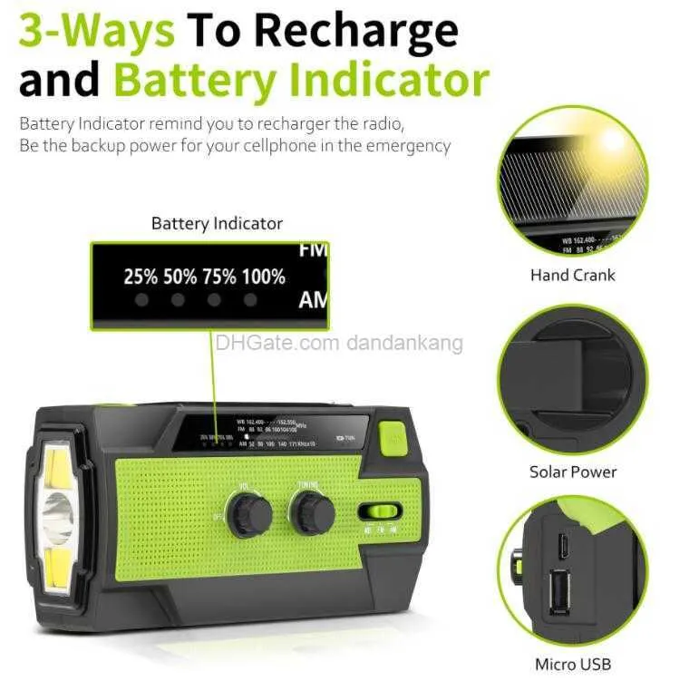 Hand Crank Solar Flashlight Radio - Portable Emergency Dynamo Power ...