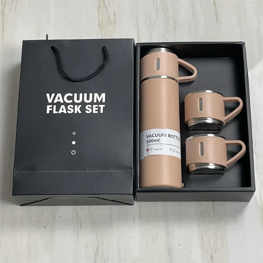 500ml Stainless Steel Water Bottle Gift Set With 3 Cups Vacuum ...
