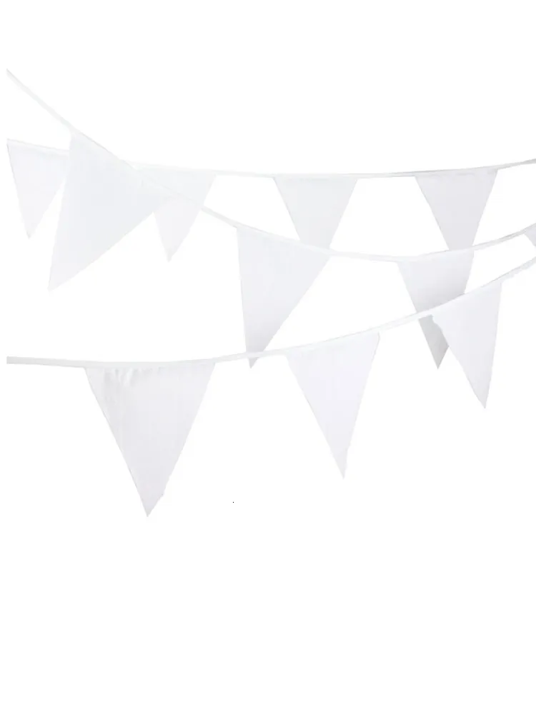 100 White Garland Bunting Flags 40M Silk Fabric Banners For Wedding ...