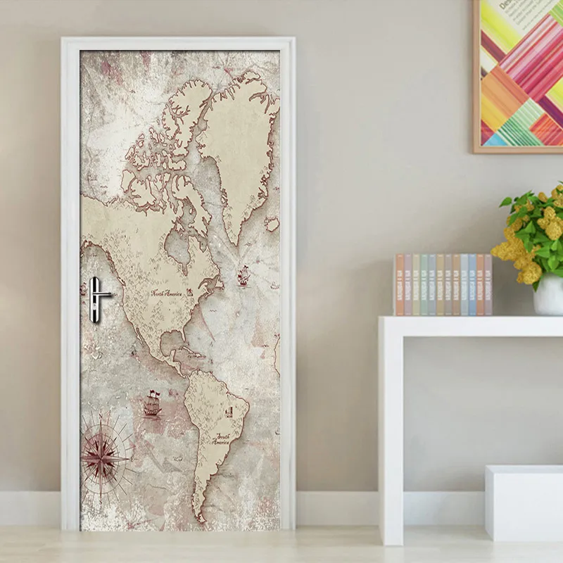 Waterproof 3D World Map PVC Mural Door Sticker Self Adhesive World Map ...