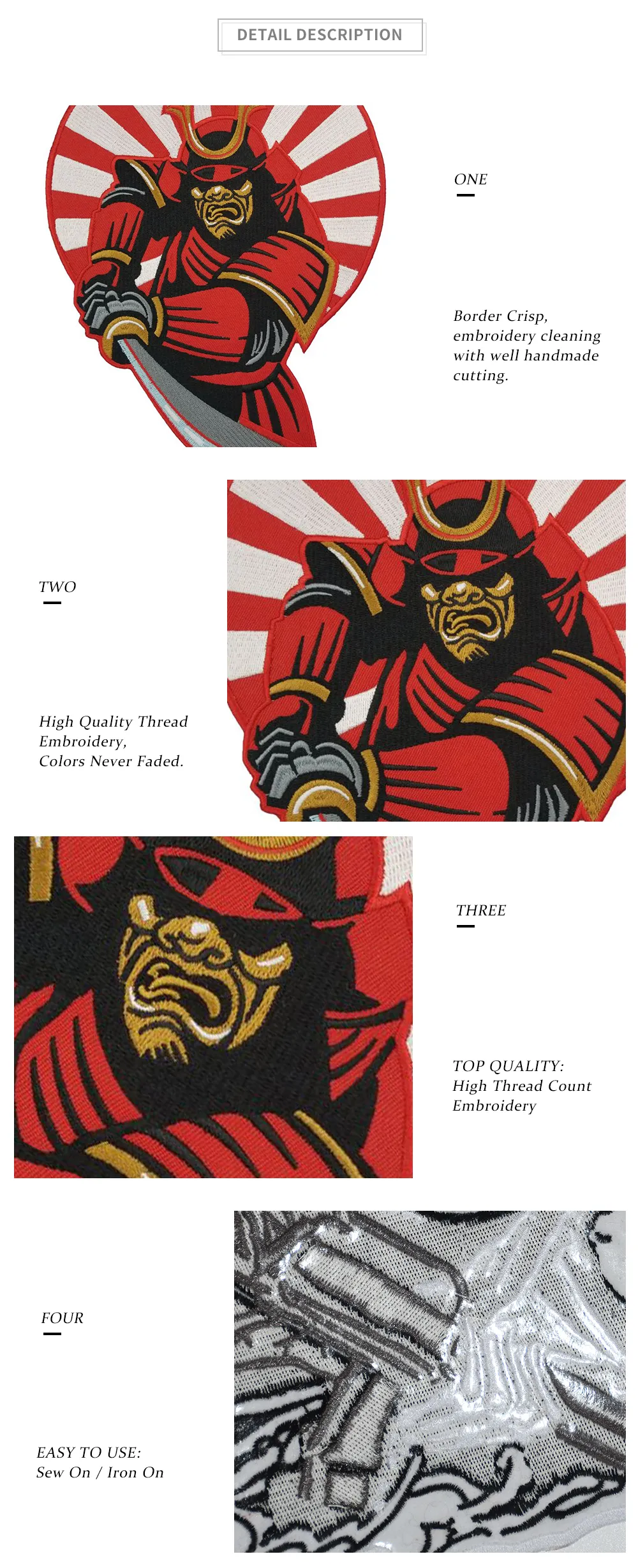 SAMURAI Large Size Embroidered Biker Back Patch Iron On Jack And Jones ...