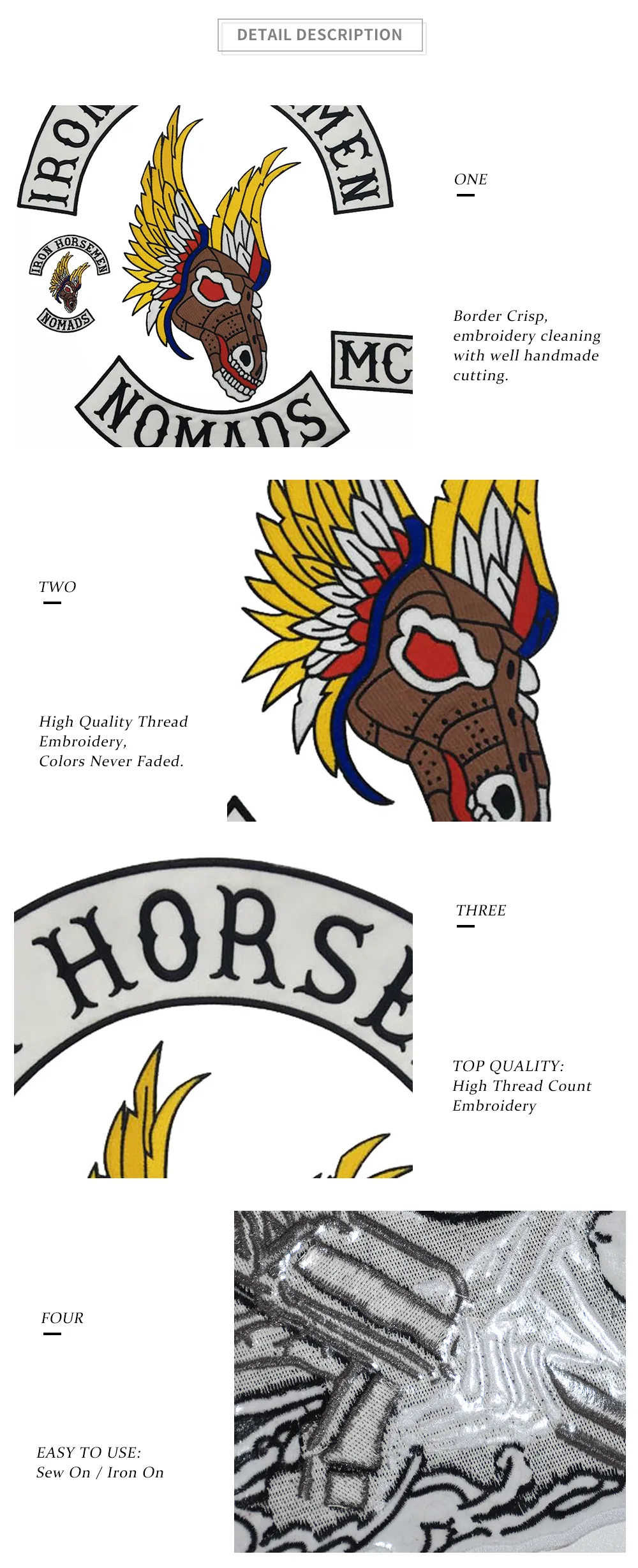 Large Motorcycle Embroidered Patches Rider's Back Emblems For Jacket Or ...