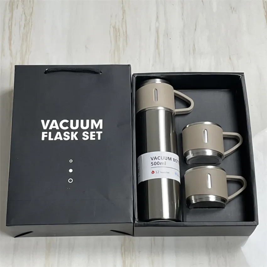 500ml Stainless Steel Water Bottle Gift Set With 3 Cups Vacuum ...