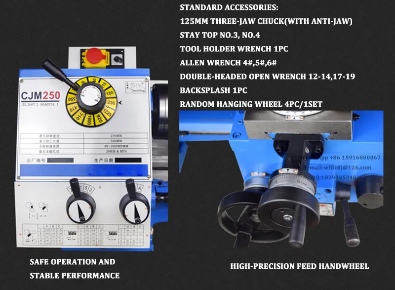 CJM250 Precision Mini Lathe - High Power Desktop Metal Lathe, Small Metalworking Machine, Ideal ...