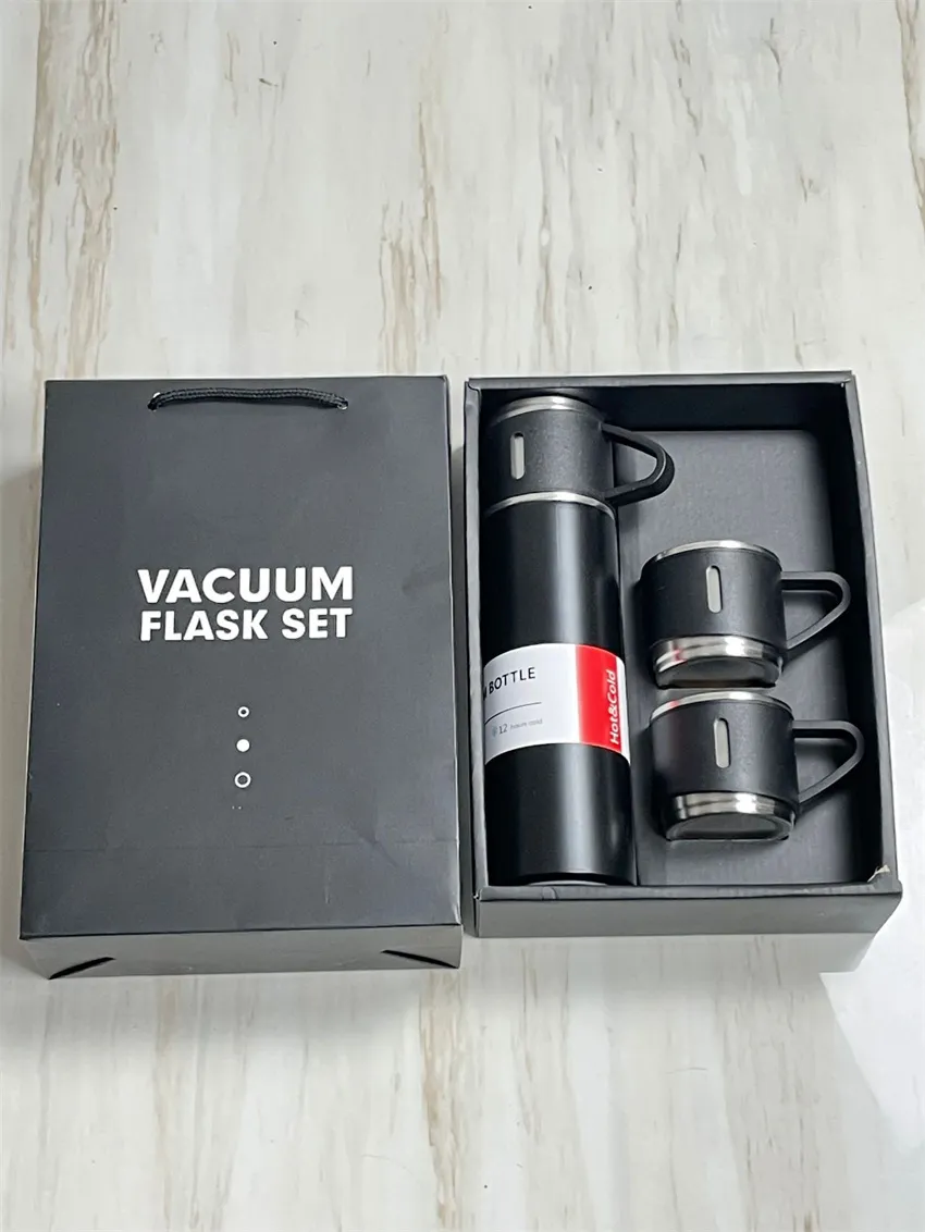 500ml Stainless Steel Water Bottle Gift Set With 3 Cups Vacuum ...
