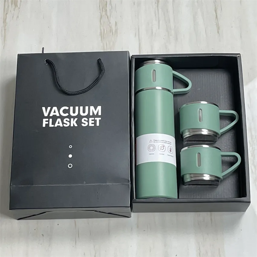 500ml Stainless Steel Water Bottle Gift Set With 3 Cups Vacuum ...