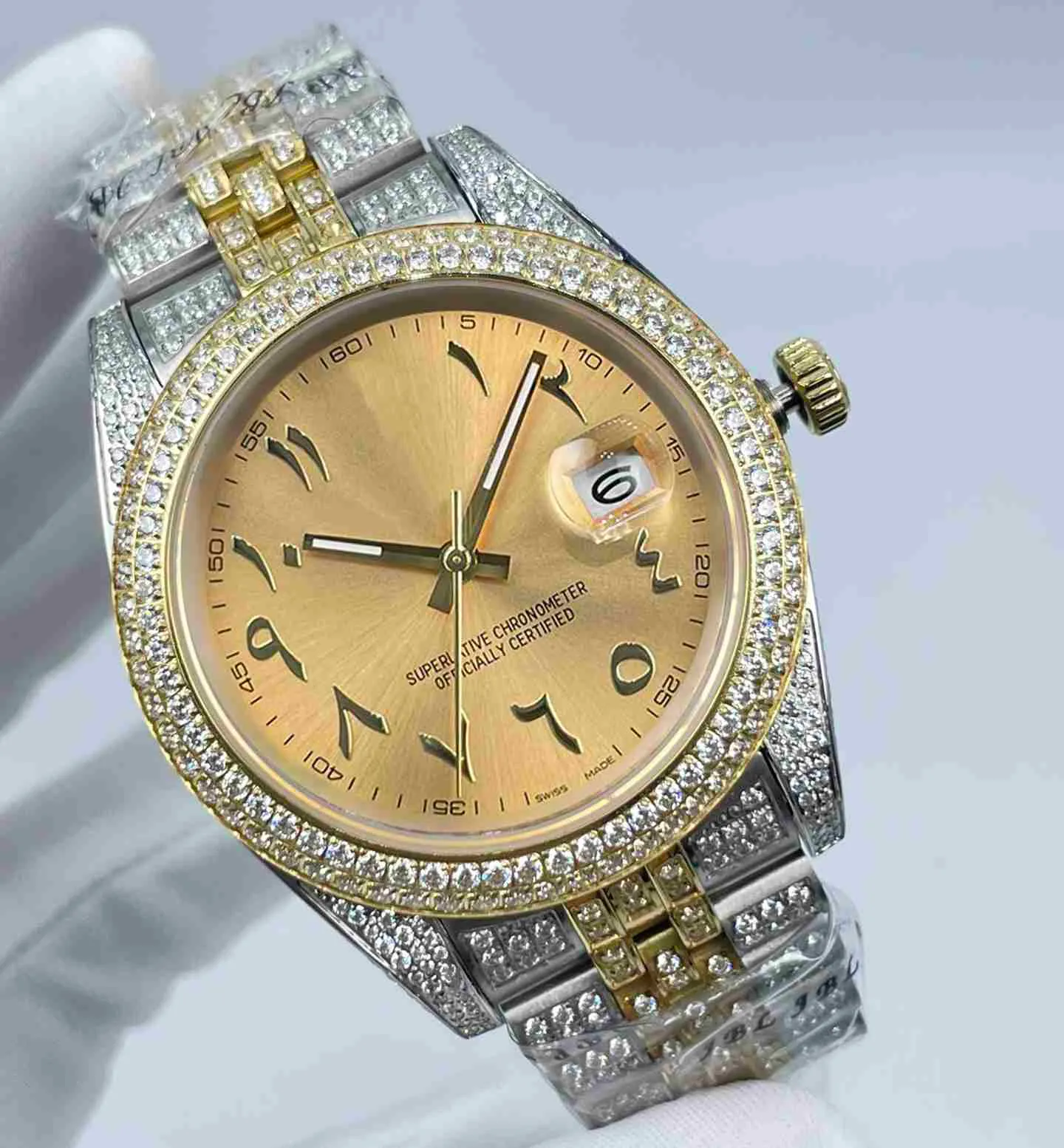 High Quality Luxury 41mm Arabic Numerals Dial Full Diamond Watch 2813 ...