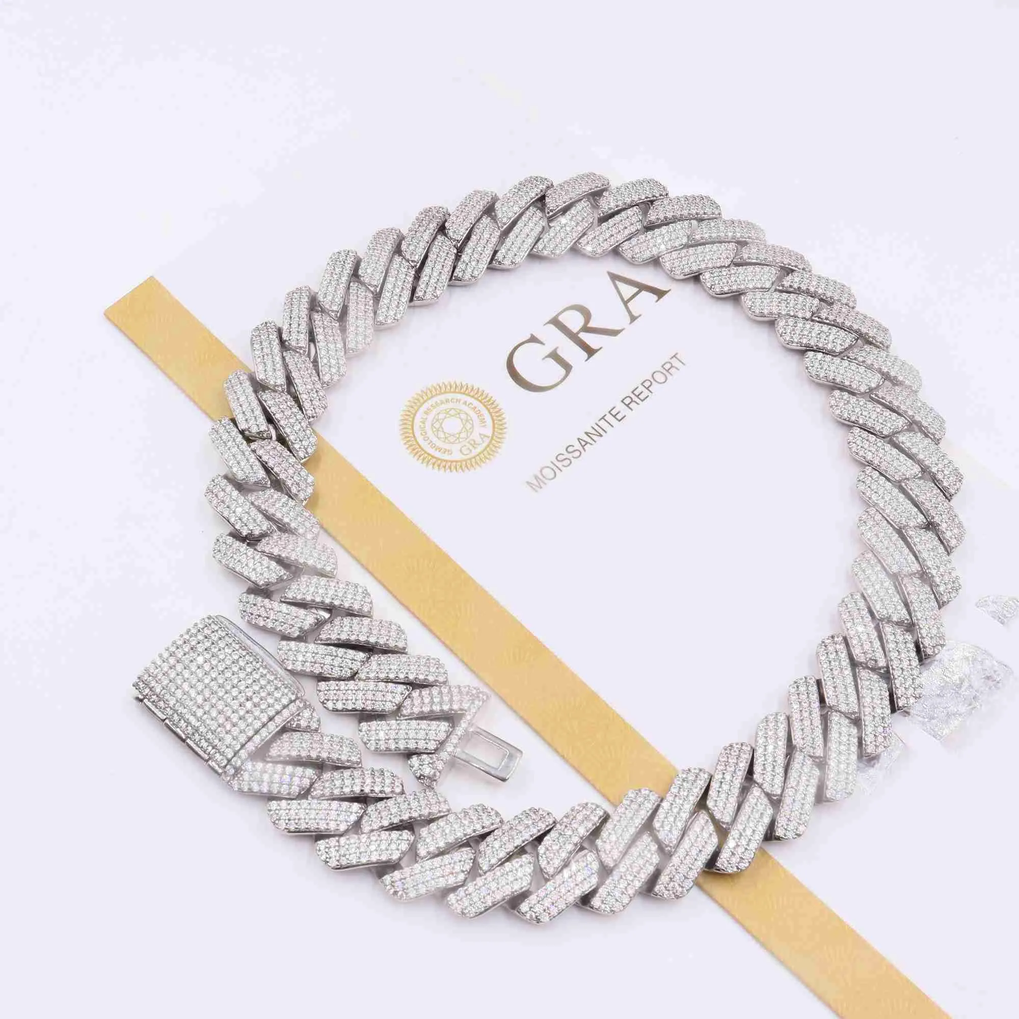 Hip Hop Cuban Link Necklace Silver With Custom VVS Moissanite Diamonds ...
