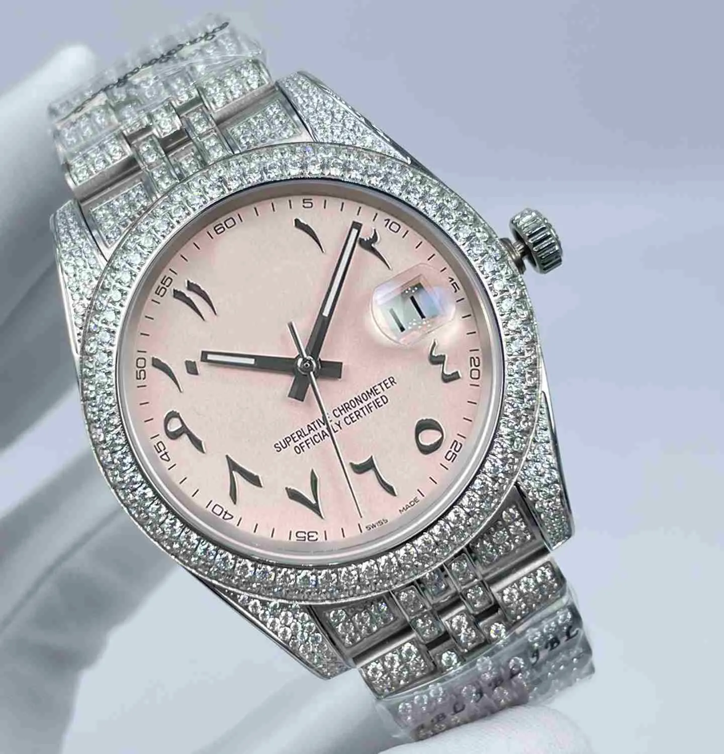 High Quality Luxury 41mm Arabic Numerals Dial Full Diamond Watch 2813 ...