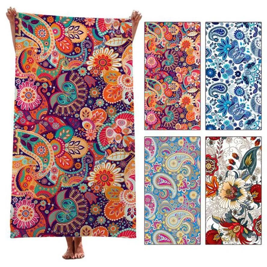 Boho Floral Mandala Print Beach Towel, Quick Dry Bath Towel For Spa ...