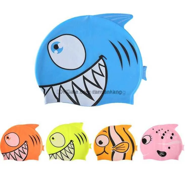 Cute Cartoon Fish And Clownfish Silicone Childs Swimming Cap Elastic ...