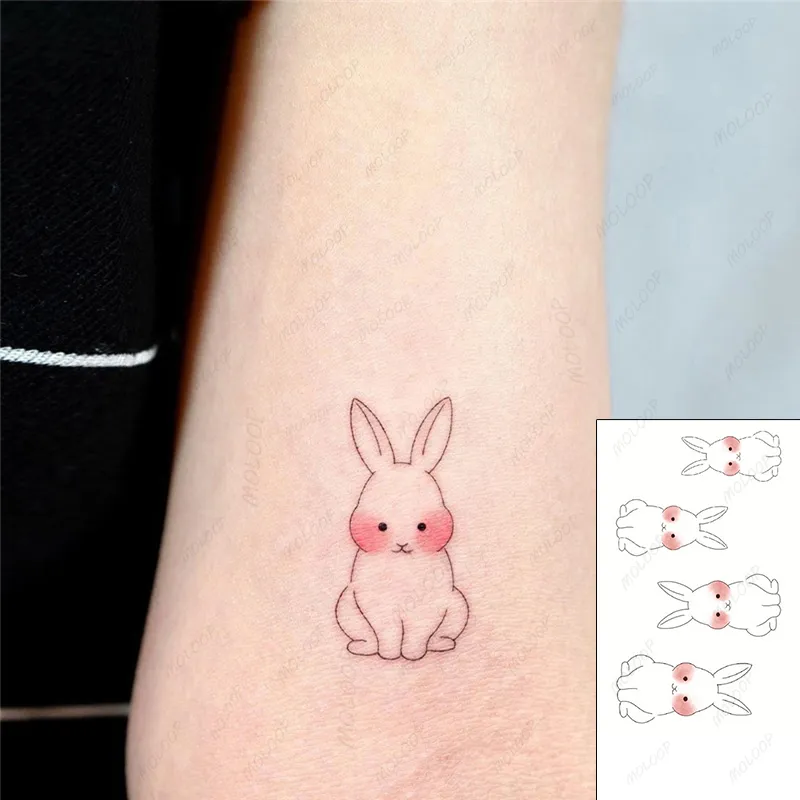 Cartoon Bunny Waterproof Temporary Tattoos Cute Shy Animal Chinese ...