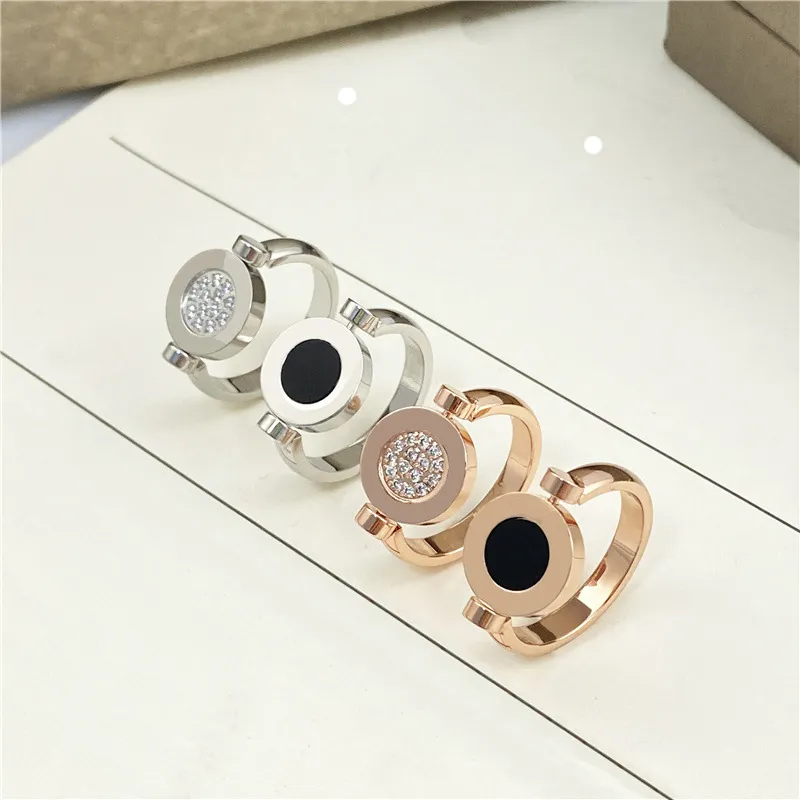 Titanium Stainless Steel Couples Rings Classic Round Double Sided Black ...