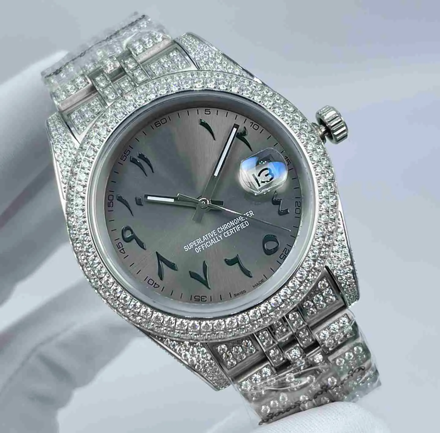 High Quality Luxury 41mm Arabic Numerals Dial Full Diamond Watch 2813 ...