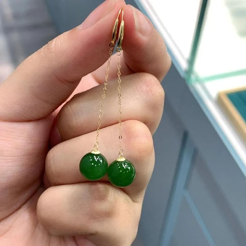 Natural Jasper Jade Dangle Earrings Peaceful Geometry Round Beads Long 18k Gold Drop Hook Women s Ear Jewelry