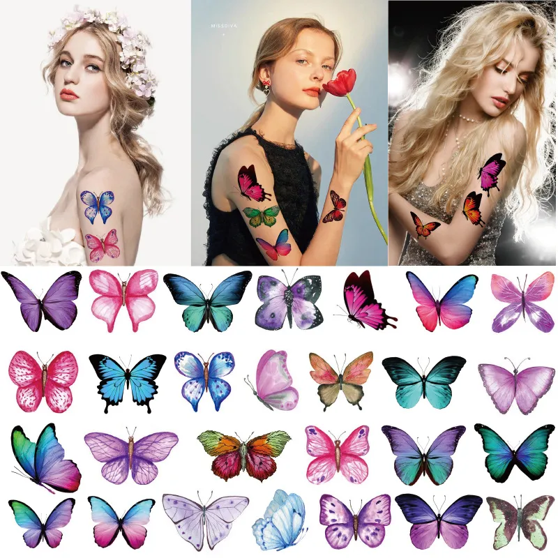 Waterproof 3D Watercolor Butterfly Temporary Tattoos Clavicle, Leg, Arm ...