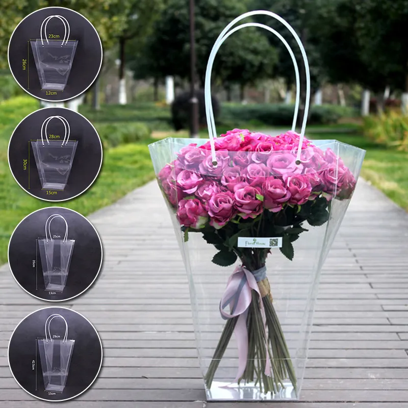 Flower Packing Box Bouquet Wrap PVC Plastic Gift Bag For Wedding Party ...
