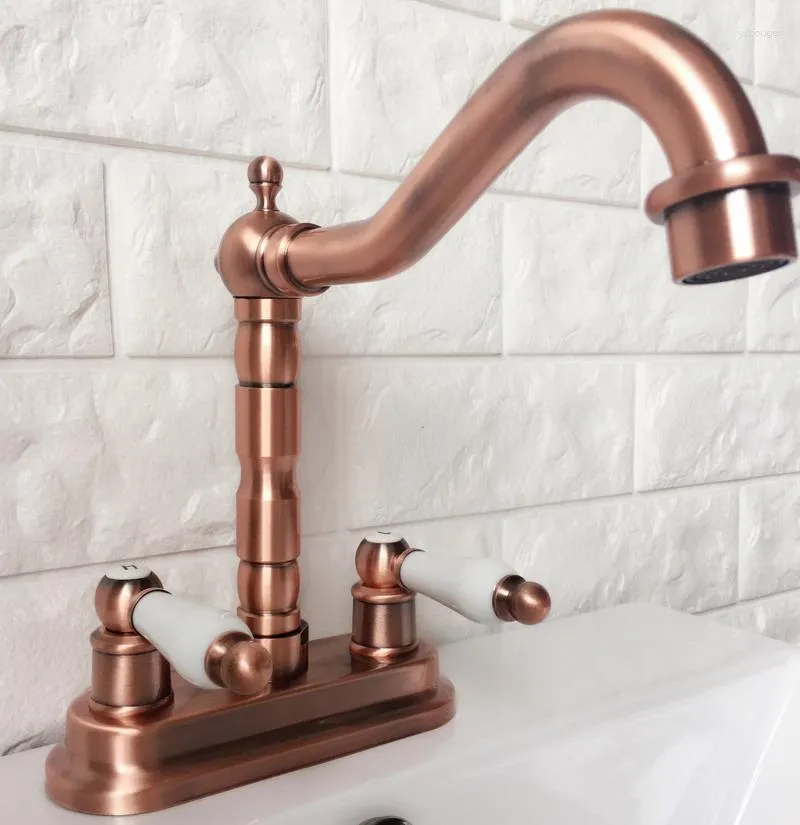 Antique Red Copper Kitchen Faucet, 2-Handle Deck Mount Bathroom Sink ...