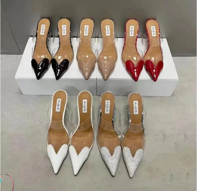 Luxury Designer Glitter Crystal Heart-Shaped Pointed Toe Dress High ...
