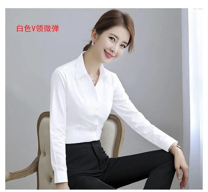 Micro Elastic Womens Long Sleeved Blouse Anti Office Lighting Slim Fit Professional Wear