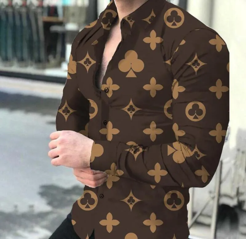 Men's Luxury Designer Long Sleeve Shirt Casual Pattern Printed Tops For ...