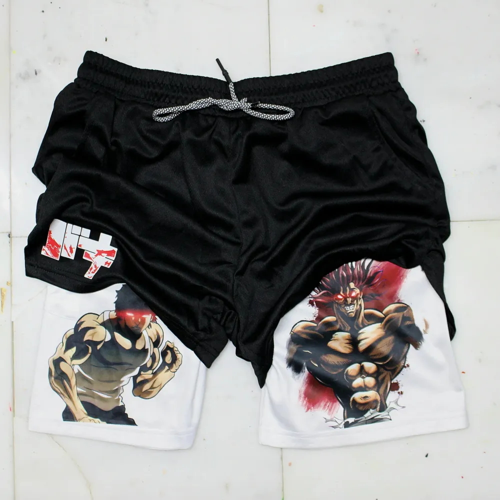 Yujiro Baki Hanma Men's Anime Gym Shorts 2 In 1 Double Deck Quick Dry ...