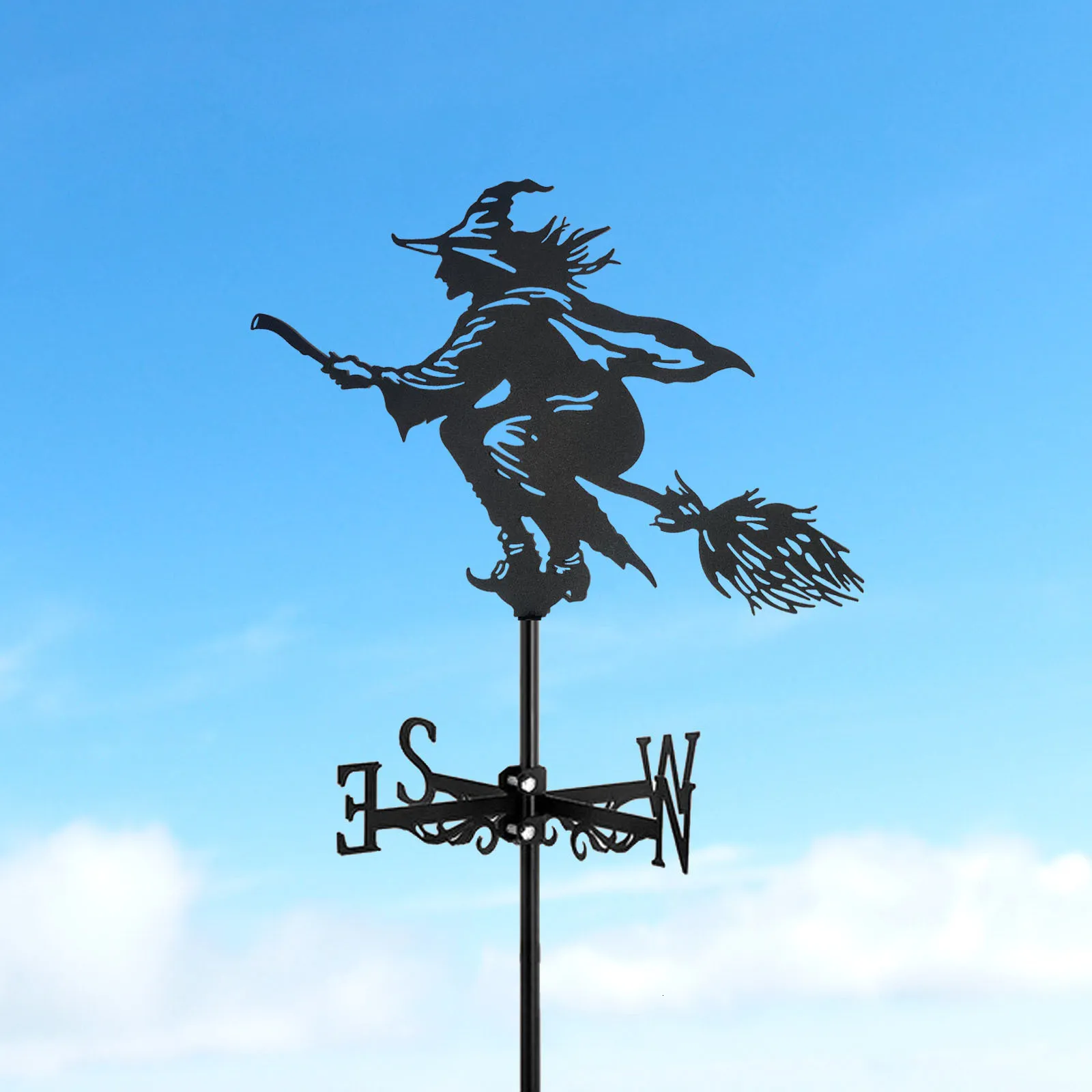 Whimsical Witch Weathervane - Black Metal Silhouette Garden Decor ...