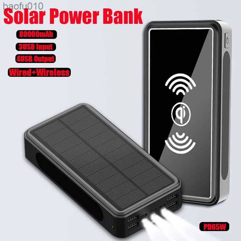 80000mAh Solar Power Bank - Wireless Charger, 4 USB Ports, Portable ...