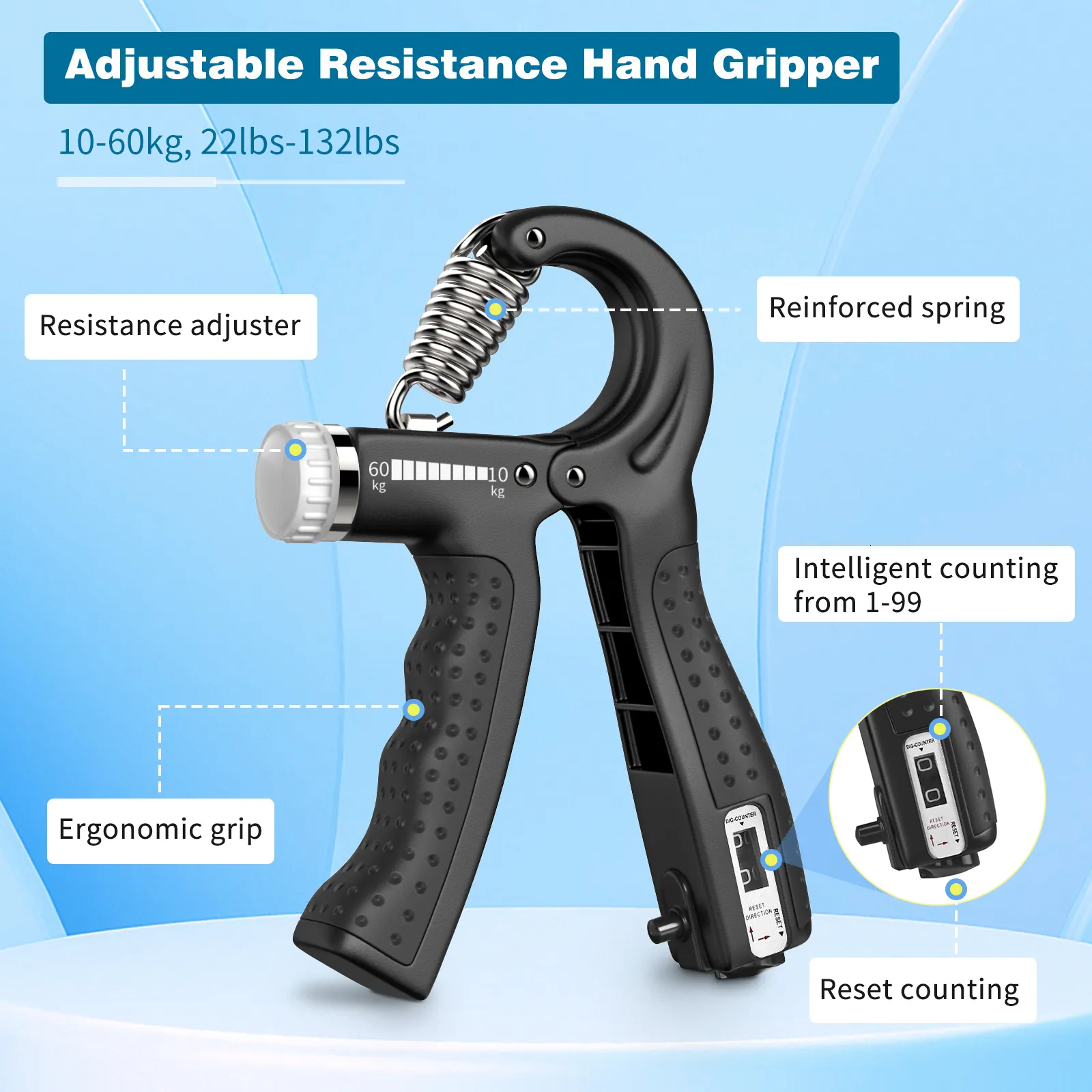 Grip Hand Strengthener: Adjustable 10 60kg Hand Grip Strengthener For ...