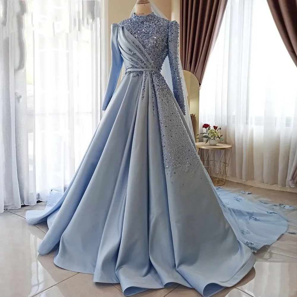 Elegant Satin Muslim Prom Dresses High Neck, Long... From ...