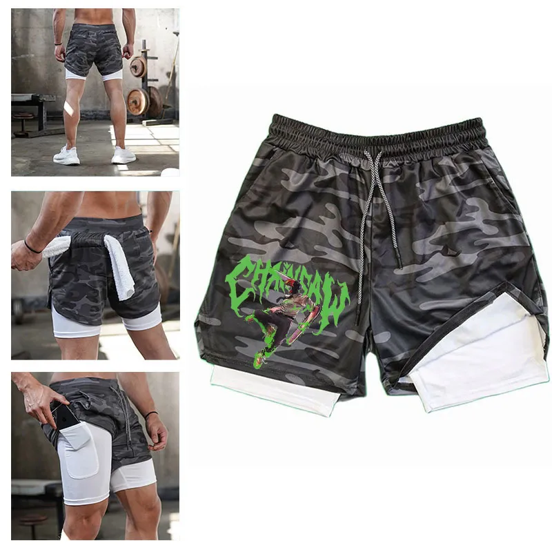 Chainsaw Man Jogger Shorts: Quick Dry 2 In 1 Gym & Beach Shorts For Men ...