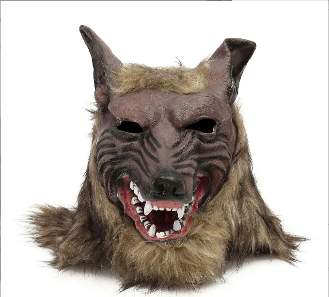 Realistic Full Head Wolf Latex Halloween Face Mask With Brown Hair ...