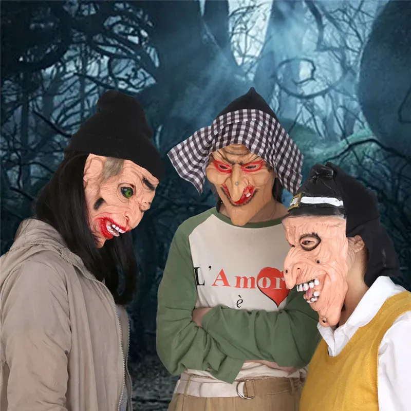 Horror Witch Halloween Costume Set - Black Shawl & Scary Devil Mask ...