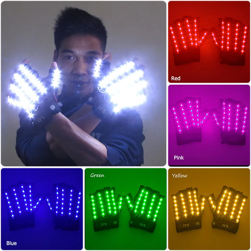 Glowing LED Neon Light-Up Finger Gloves, 2 Pack Glow Flashing Rave ...