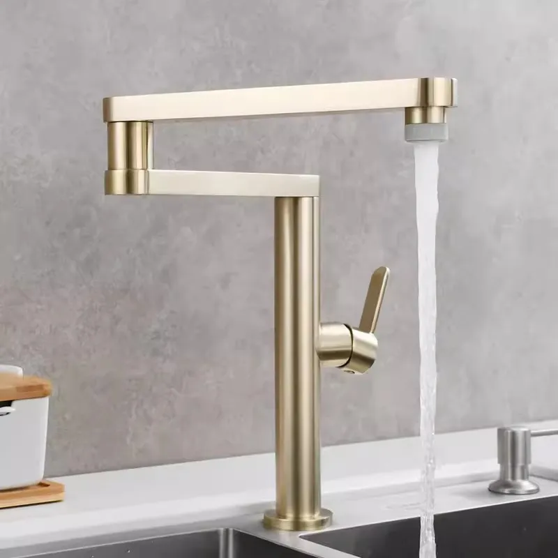Brushed Gold Foldable Matte Gold Kitchen Faucet With Hot And Cold Water ...